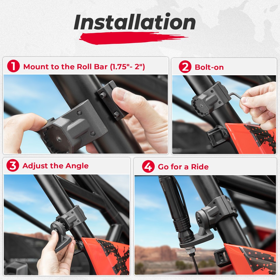 KEMIMOTO 1.75"- 2" Adjustable Flag Whip light Mount Bracket Grey for ...