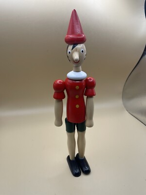 VTG 10”Wood Jointed Pinocchio Movable Head Arms Legs Handpainted Italy ...