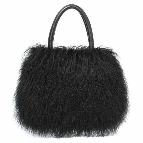 100% Real Angora goat Fur Handbag Womens Purse Wallet Bag Cross body ...