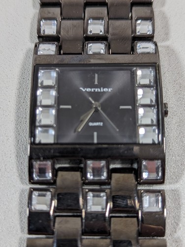 Vernier Womans Black Dial Rhinestone Accent Link Band Watch 7.5 Inch | eBay