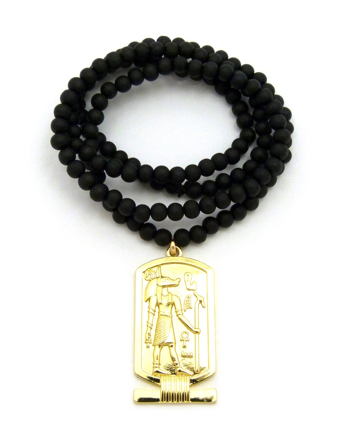 NEW EGYPTIAN ANUBIS ANKH PENDANT 6mm/30" WOODEN BEAD CHAIN NECKLACE ...