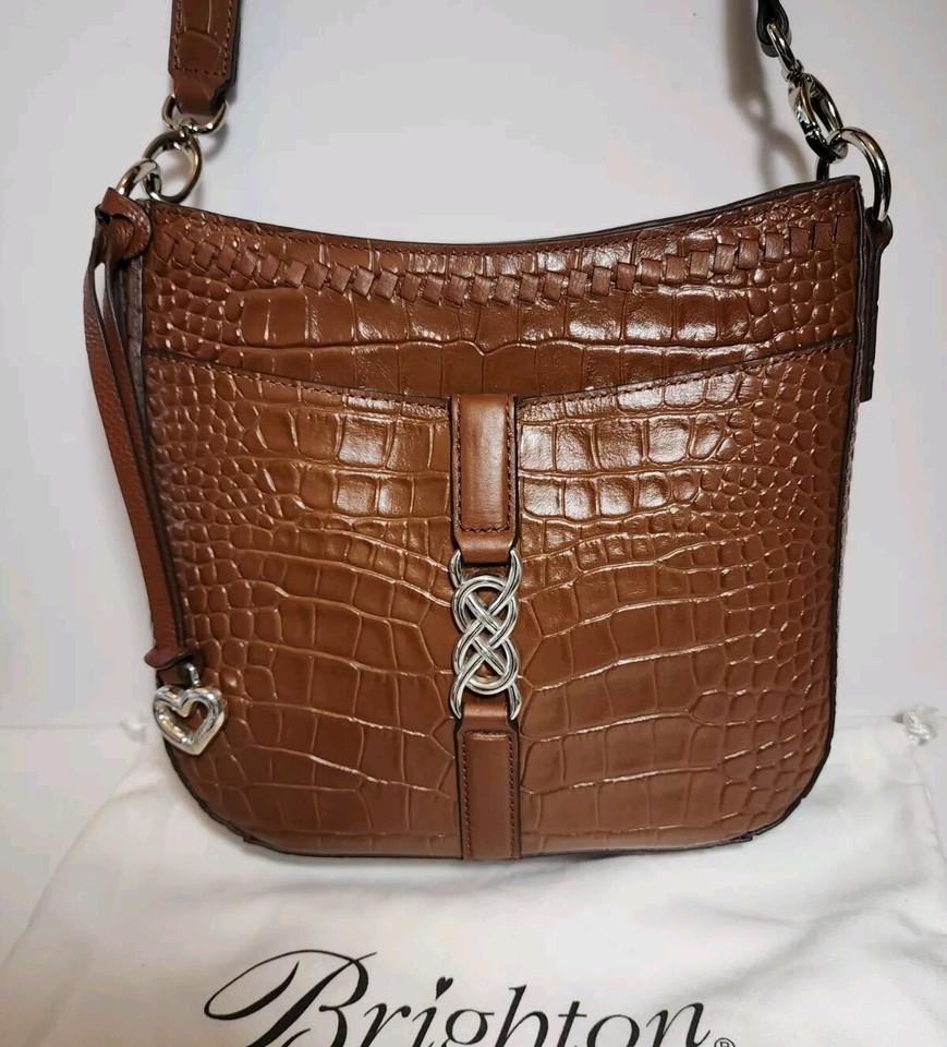 BRIGHTON INTERLOK COLLECTION KAYLA HANDSTITCHED CROSSBODY BURBON BROWN MINT $430 | eBay