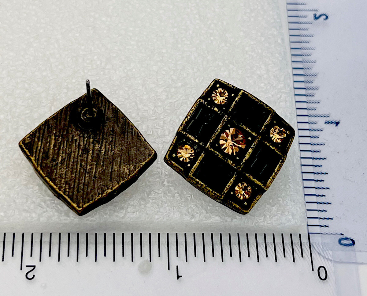 Vintage 1980-90s Brass Finish Crystal Shield Pierced Earrings | eBay