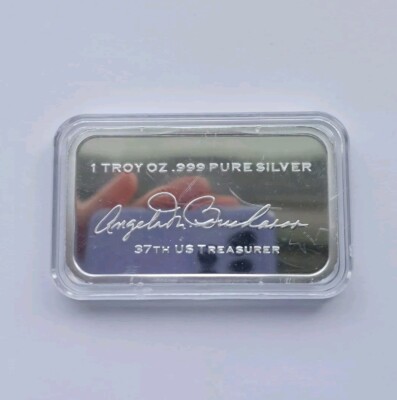 Silver Bar 1 Troy Oz .999 Pure Angela Bay Buchanan 37th Treasurer | eBay