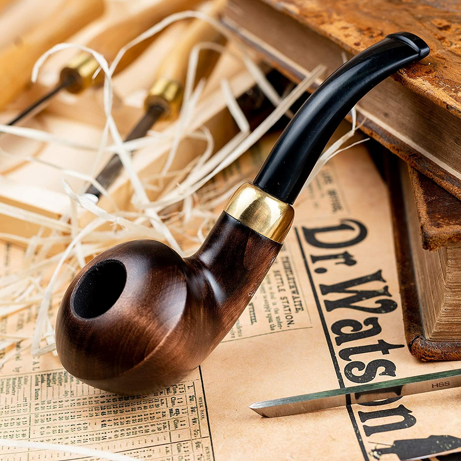 Dr. Watson - Wooden Tobacco Smoking Pipe, Classic Ukulele Shape (Brown ...