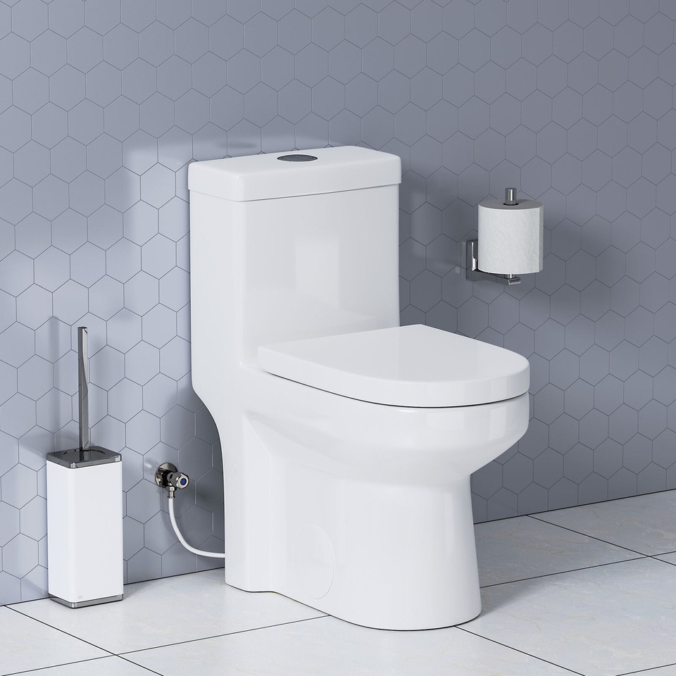 HOROW One Piece Toilet Dual Flush Elongated w/ Soft Closing Seat 10 ...