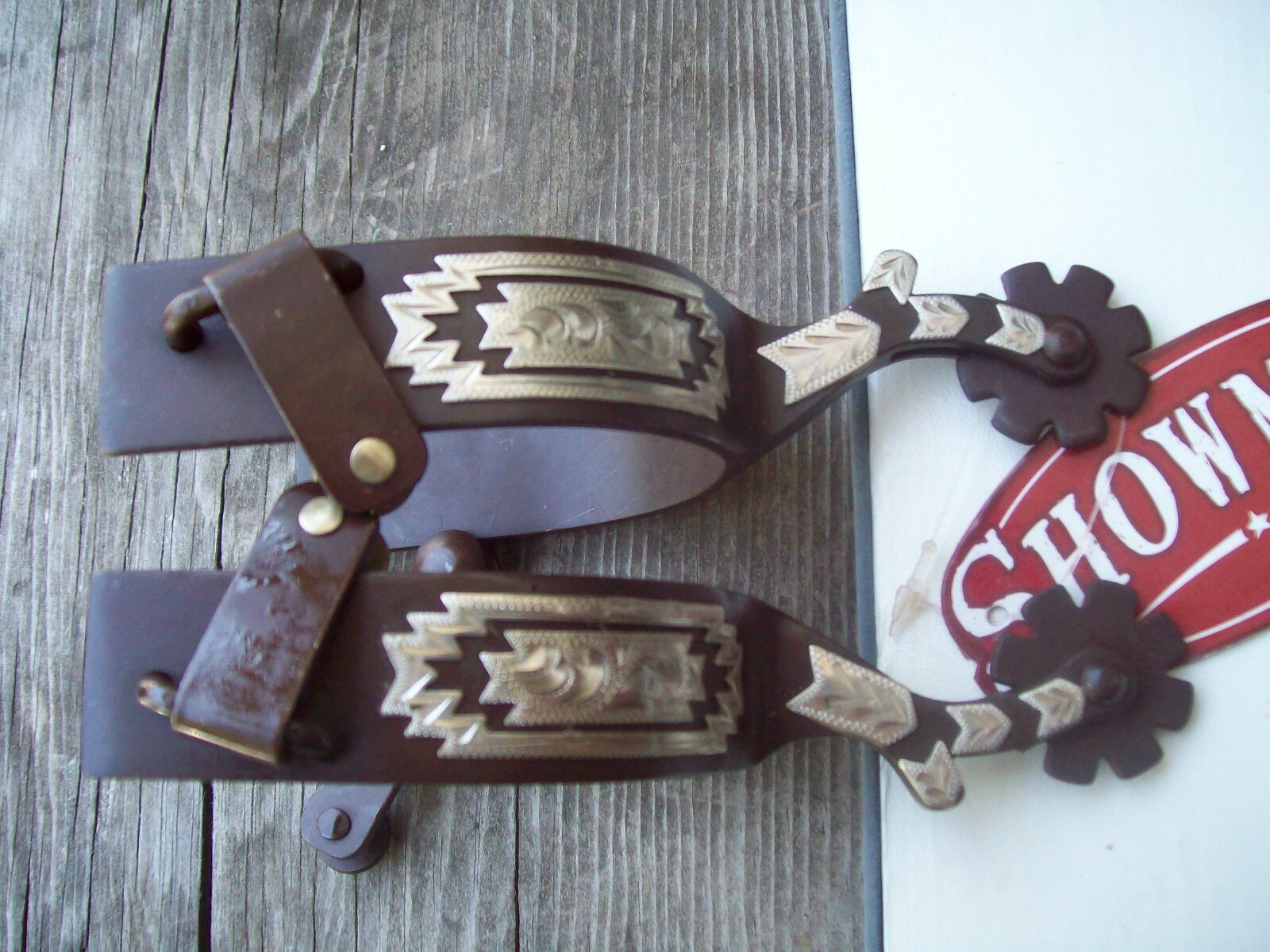 Antique Brown Show spur Southwest design Silver accent | eBay