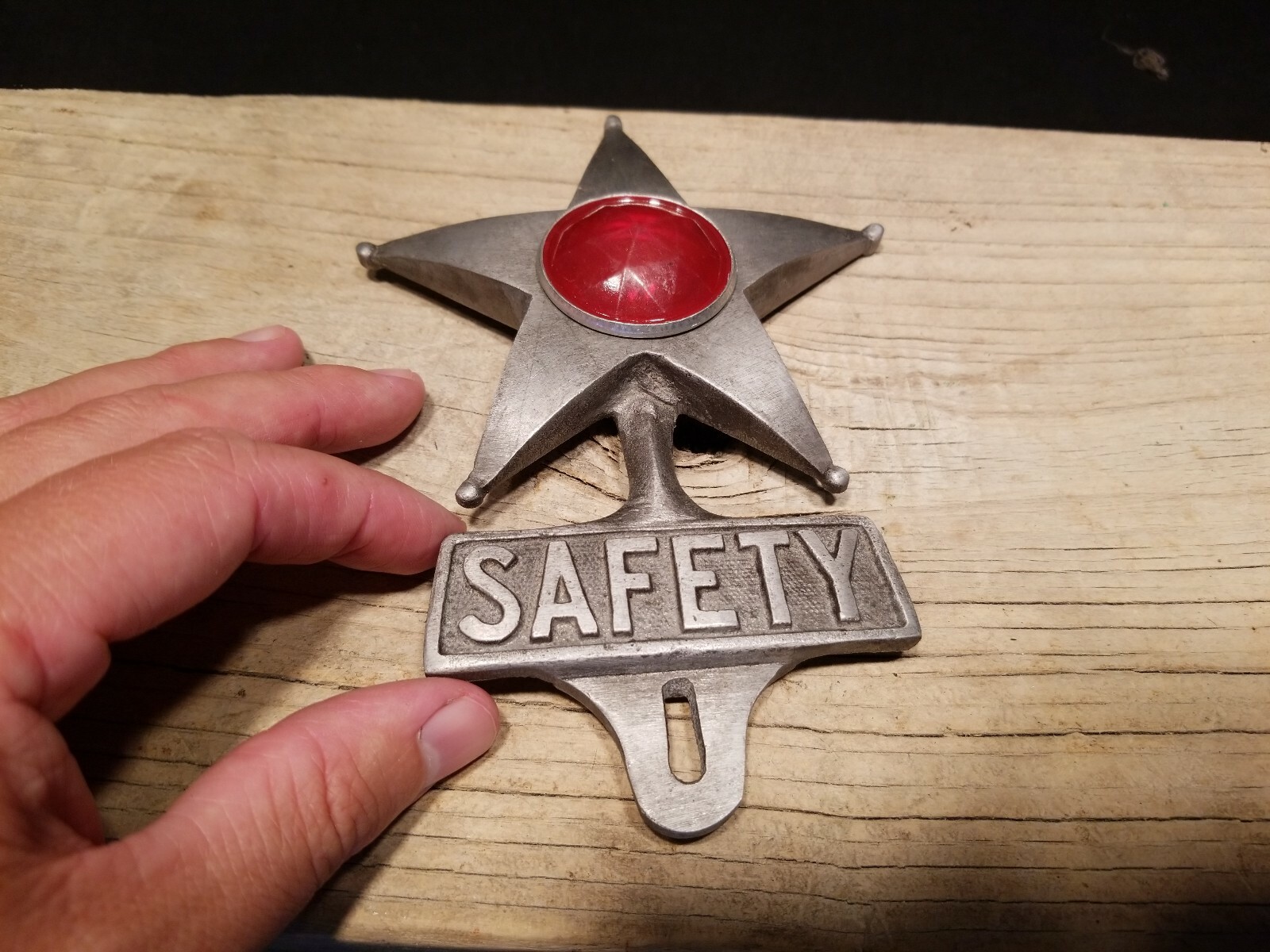 Antique Vintage Style Cast Aluminum Safety Star Car License Plate Fob ...