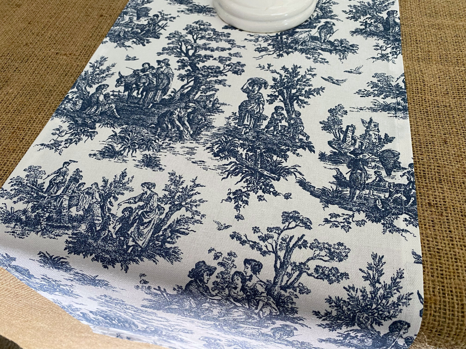 Dark Blue Toile Table Runner Colonial French Home Decor Vintage Dining ...
