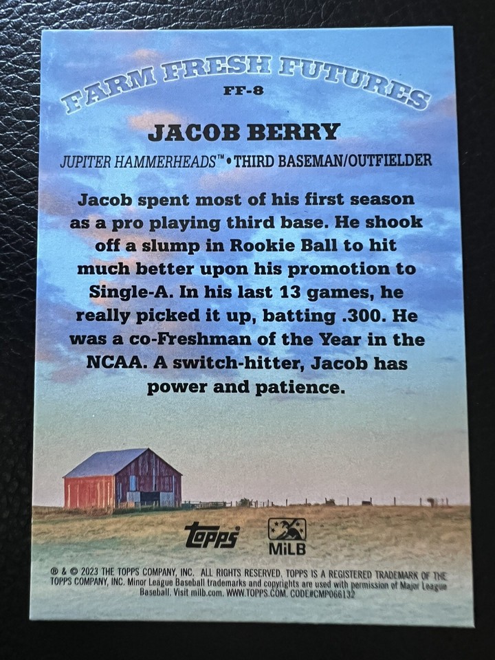 Jacob Berry 2023 Topps Pro Debut Farm Fresh Futures Card #FF-8 Miami ...