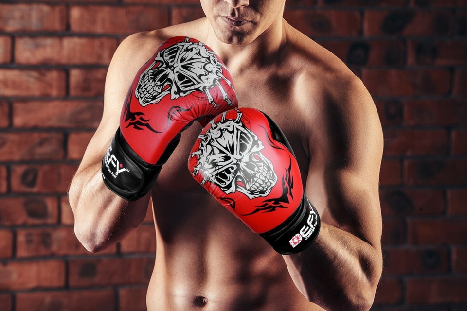 DEFY® Boxing Gloves Leather Punch Training Sparring MMA Fight UFC Red ...