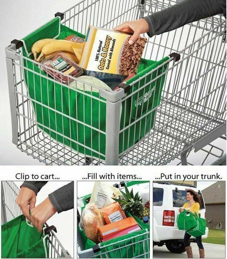 2 x Strong Reusable Supermarket Shopping Trolley Bags Grocery Grab Bags ...