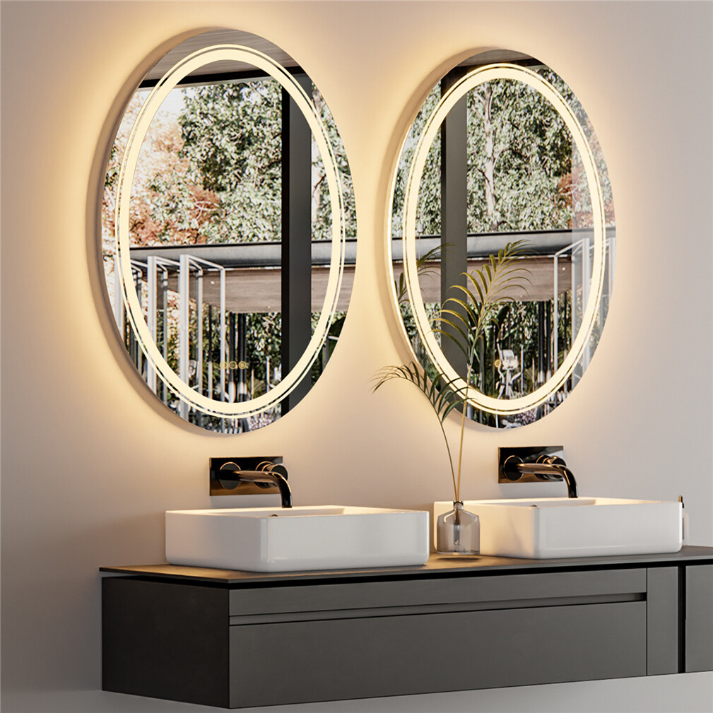 Oval LED Illuminated Bathroom Mirror Defogging LED Dimmable Wall ...