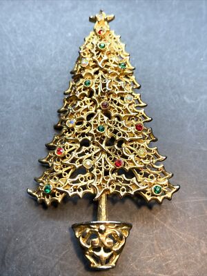 Vintage Brooch Pin TANCER II Filigree Gold Tone Rhinestone Christmas ...