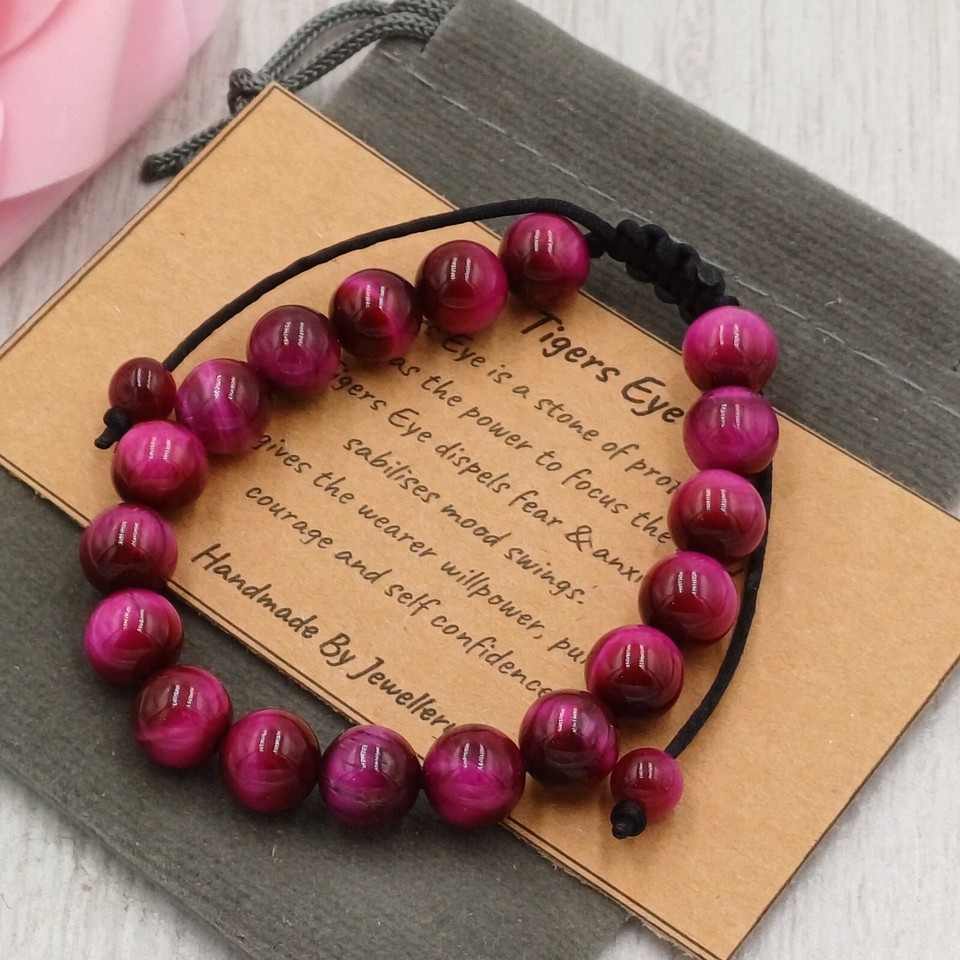 MAGENTA TIGERS EYE Bracelet Cord Handmade +Gift Bag Chakra Gemstone ...