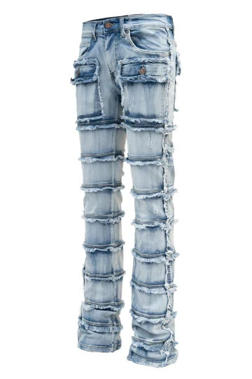 Evolution Men's Edge Cut Patchwork True Stacked Cargo Denim Jeans ...