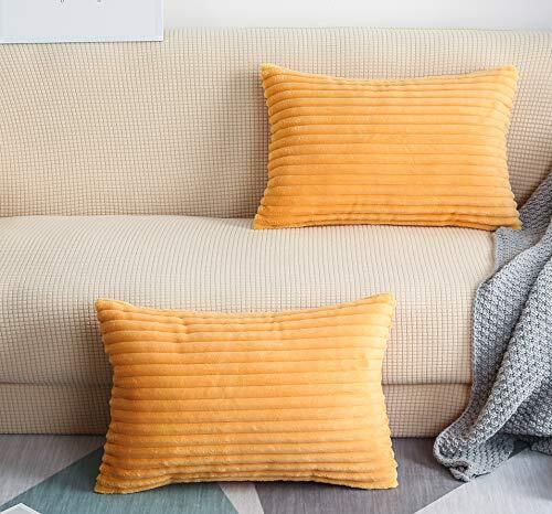 Set of 2 Soft Plush Velvet Big Striped Corduroy Solid Decorative Throw ...