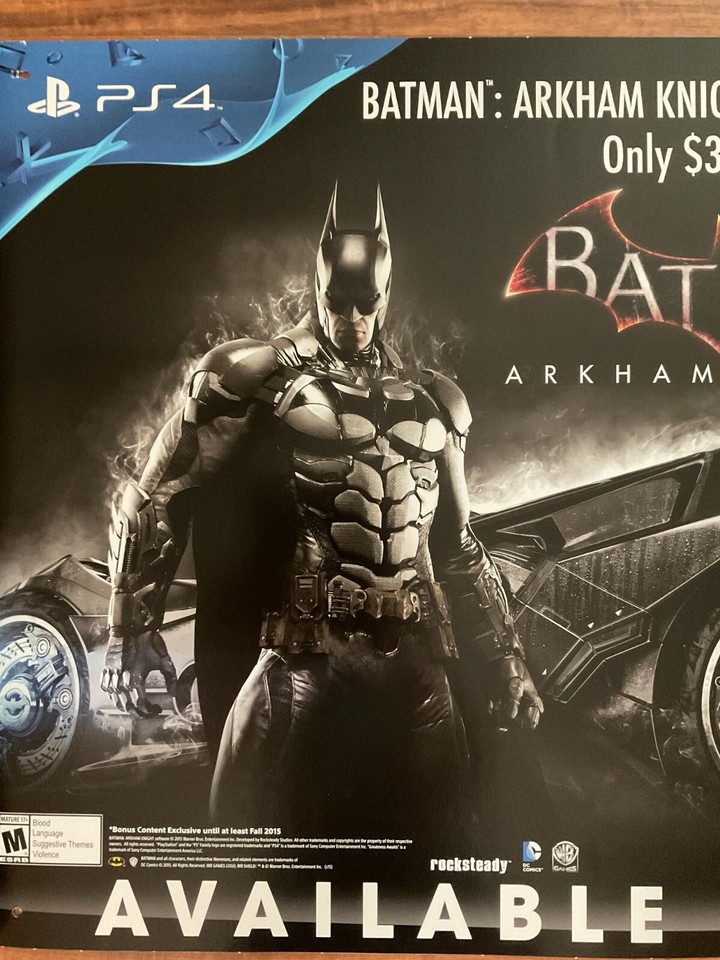 BATMAN ARKHAM KNIGHT Video Game Store Display Poster 2015 PS4 Promo ...