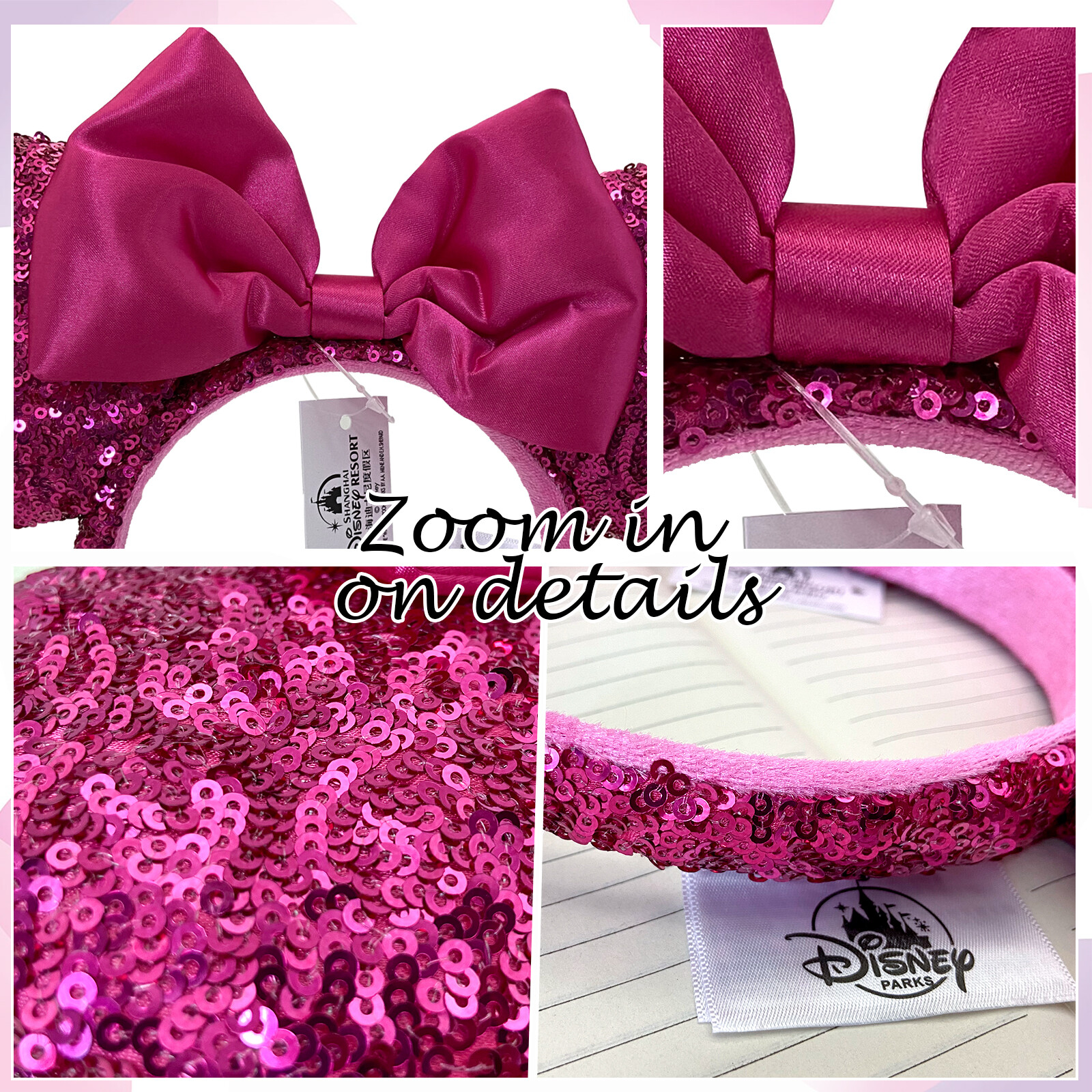 Orchid Hot Pink Magenta Disney Parks Minnie Mouse Ears Headband Sequin ...