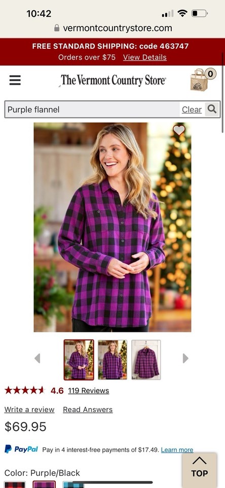 Vermont Country Store Women 2XL Purple Flannel Buffalo Check Boyfriend ...