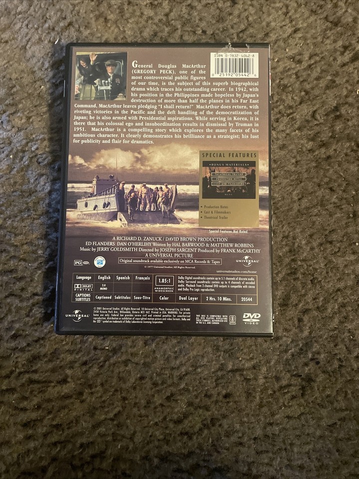 MacArthur (DVD, 1977, Widescreen) Universal Gregory Peck,Like New ...