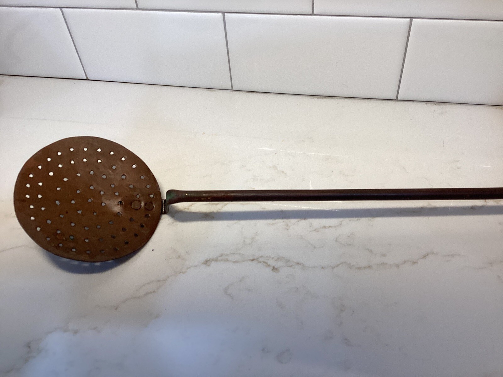 Antique Solid Copper Skimmer Spoon Strainer Paddle 14 “ Hook For ...
