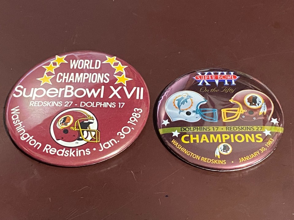 Washington Redskins NFL Superbowl Buttons XVII Dolphins XXII Broncos ...