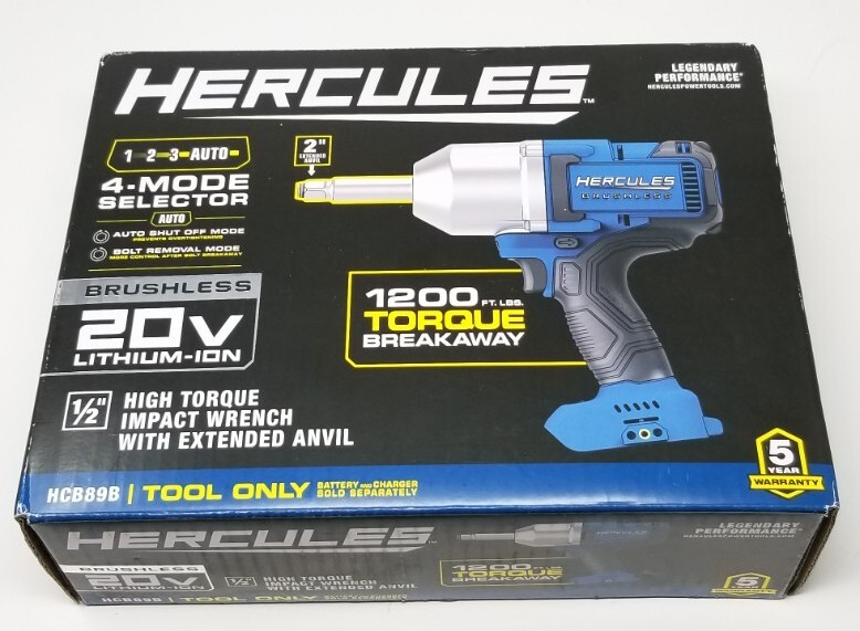 New Hercules HCB89B 20V Brushless 1/2" Impact Wrench 20v Lithium Ion 4 ...