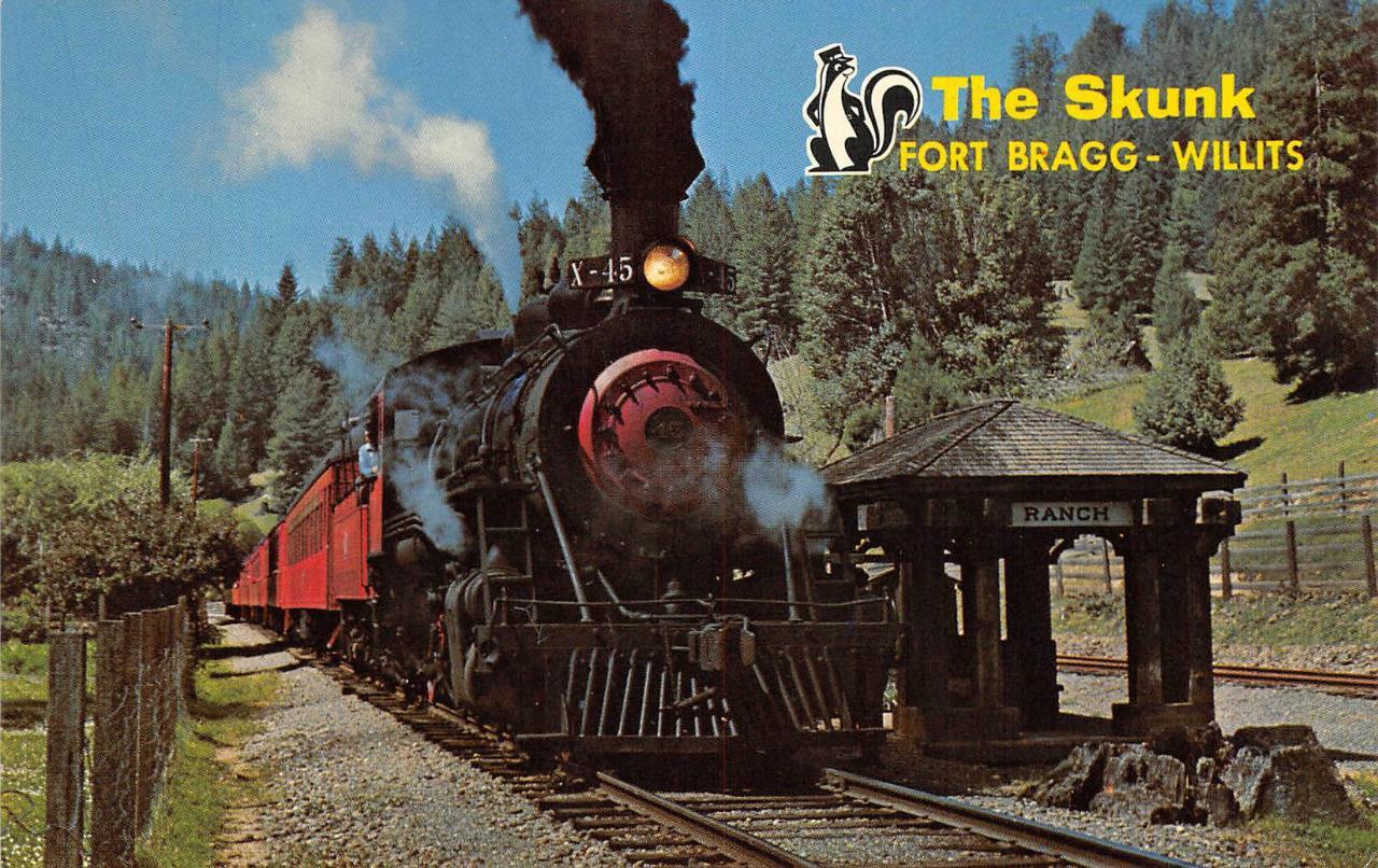 SKUNK TRAIN Willits, Fort Bragg, CA Ranch Station Noyo River 1960s ...