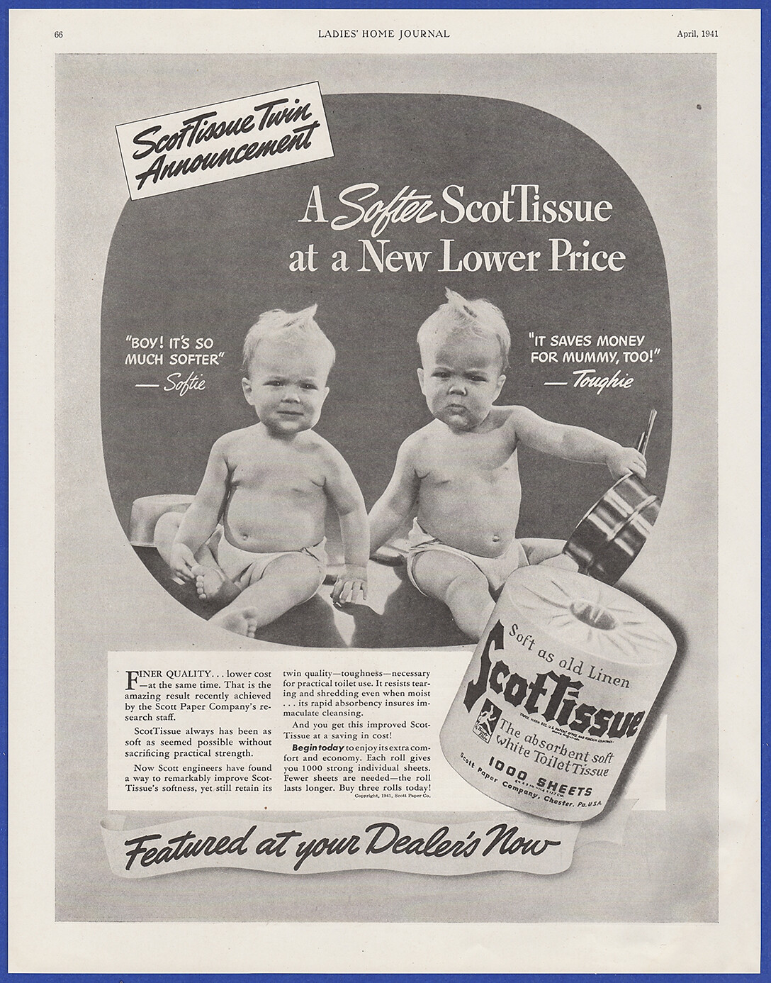 Vintage 1941 SCOTT TISSUE Toilet Paper Scottissue Bathroom Decor 40's ...