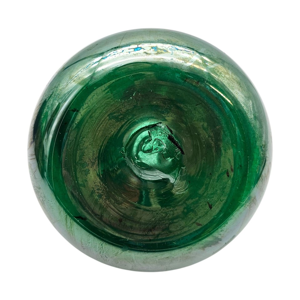 VTG Studio Art Glass Vase Iridescent Green Hand Blown Modern Form 4.5 ...