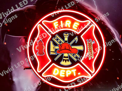 Fire Department Firefighter 24"x24" Vivid LED Neon Sign Light Lamp With ...