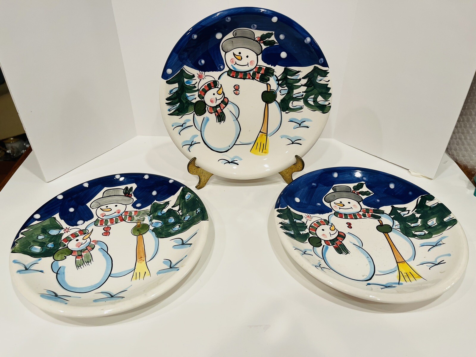 Snowman Plates World Bazaar Set Of 3 Ceramic 9” Christmas Winter ...