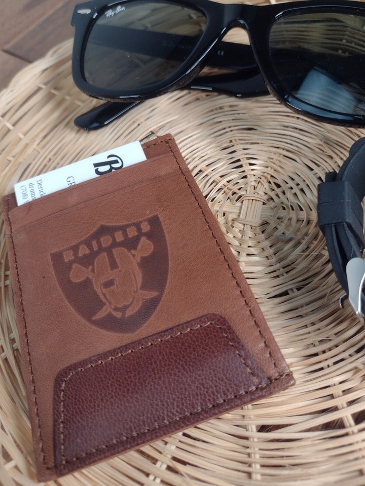 Oakland Raiders Men's Leather Wallet - Brown Front Pocket Wallet - NFL ...