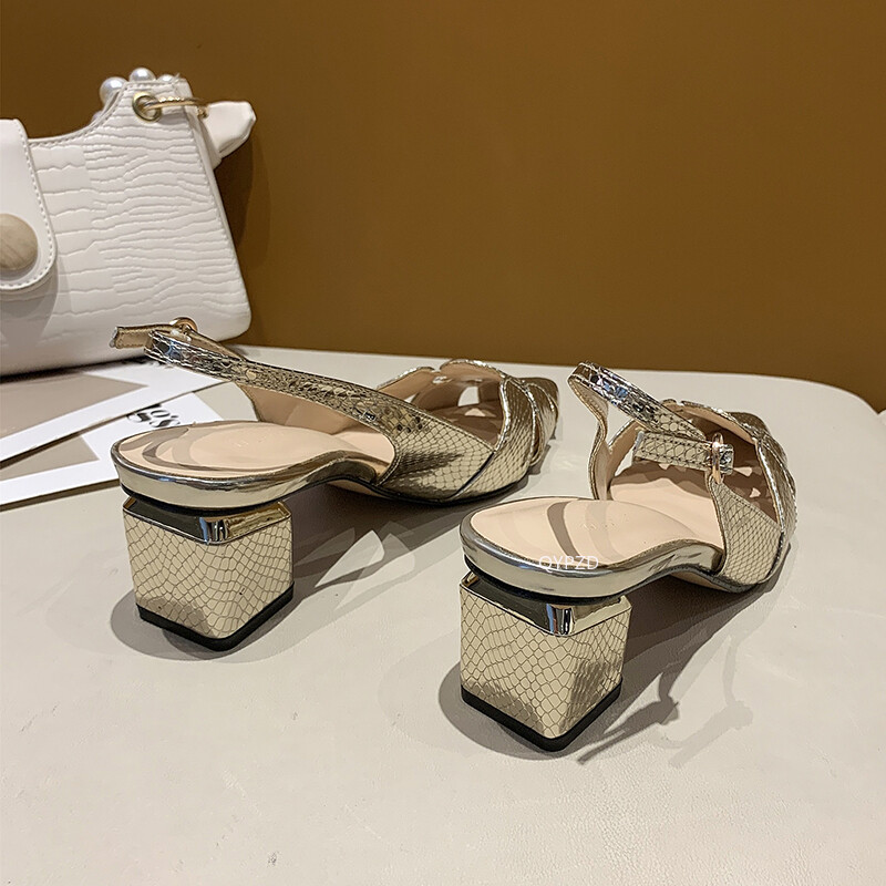 Fashion Women Pointed Toe Pumps Sandals Square Heel High Heels Party ...