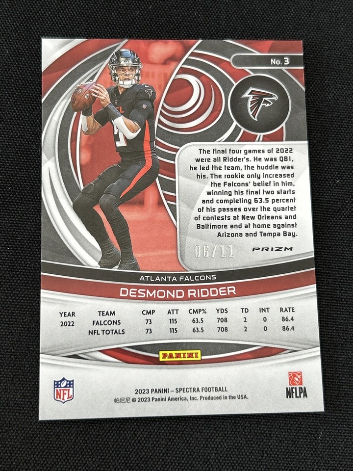 2023 Panini Spectra Red Silver Wave Prizm /11 Desmond Ridder #3 Falcons ...