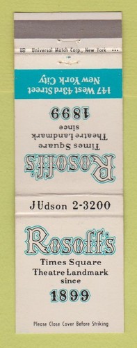 Matchbook Cover - Rosoff's Restaurant New York City | eBay