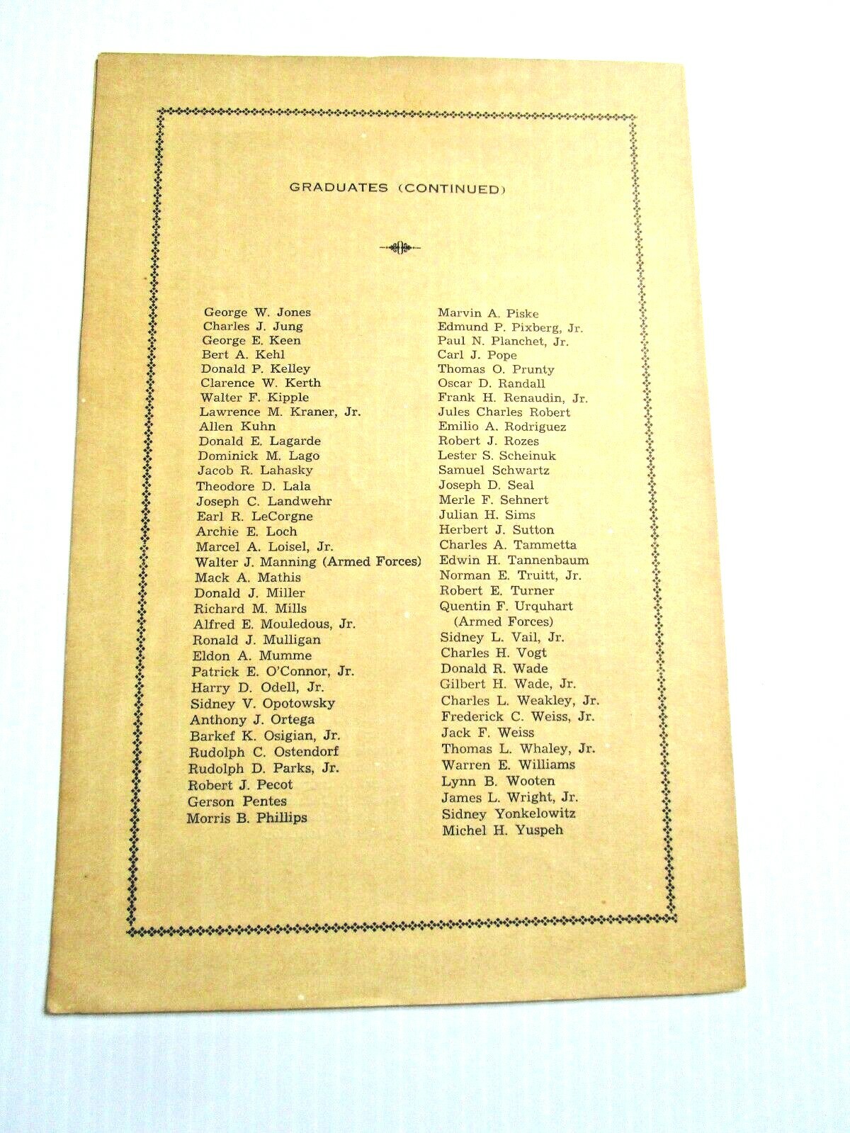 1945 ALCEE FORTIER HIGH SCHOOL COMMENCEMENT EXERCISES LIST OF GRADUATES ...