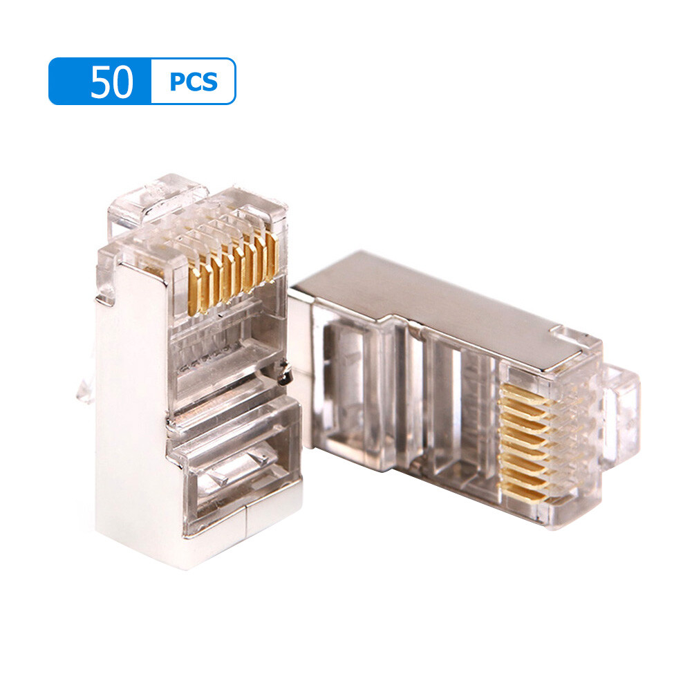 Cat6 Crystal RJ45 Modular Network Connector Adapter w/Metal Shield ...