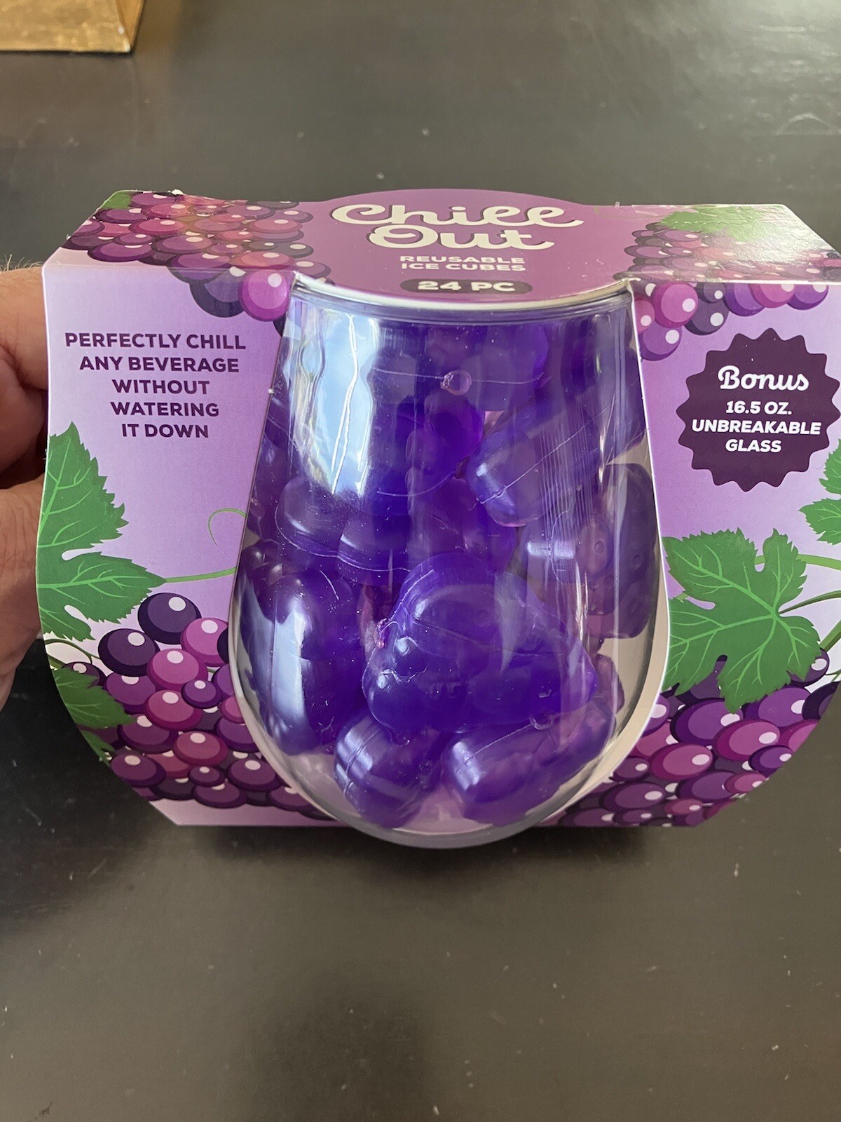 Evriholder Chill Out 24 Reusable Ice Cubes Grapes With 16 Ounce Glass ...