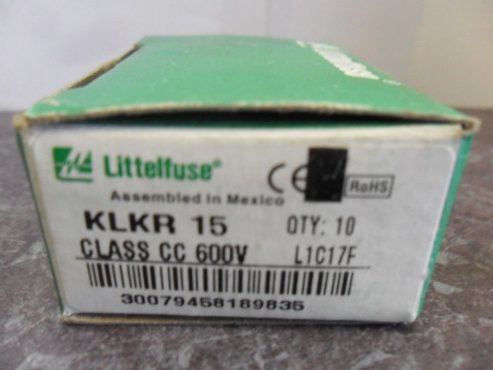New Lot Littelfuse KLKR 15 KLKR15 Amp Fuses KTK R 15 Class CC 600V NIB ...
