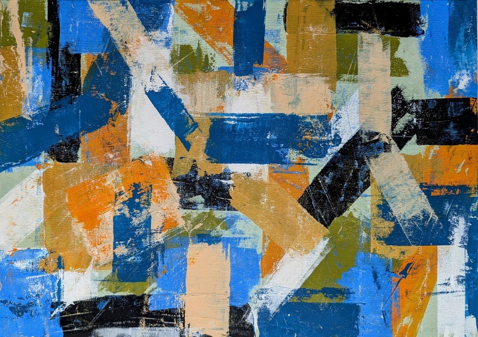 VINTAGE MID CENTURY ABSTRACT FRAMED PAINTING SWEDISH CORNISH MODERNIST ...