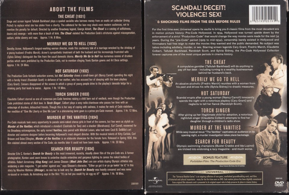Universal Pre-Code Hollywood Collection 3 DVD Set Cary Grant Claudette ...