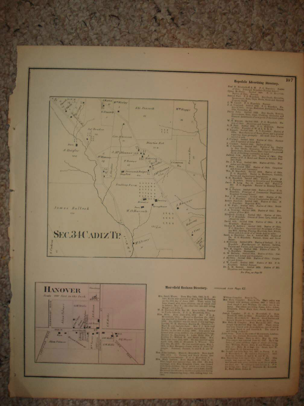 1875 HANOVER CADIZ HARRISON COUNTY OHIO ANTIQUE MAP NR | eBay
