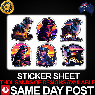 AUSSIE SHEPHERDS SUNSET Vinyl Sticker Sheet Car Decal Cheap Cute Animal ...
