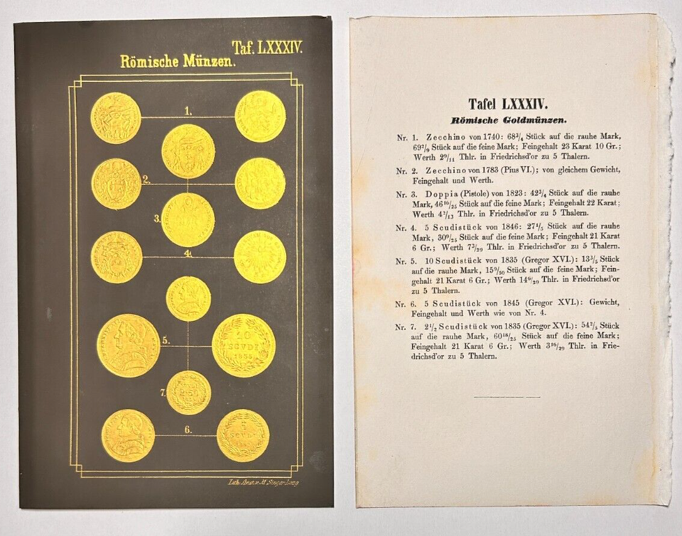 1856 Antique relief print: Rome Roman gold coins, rare numismatic ...