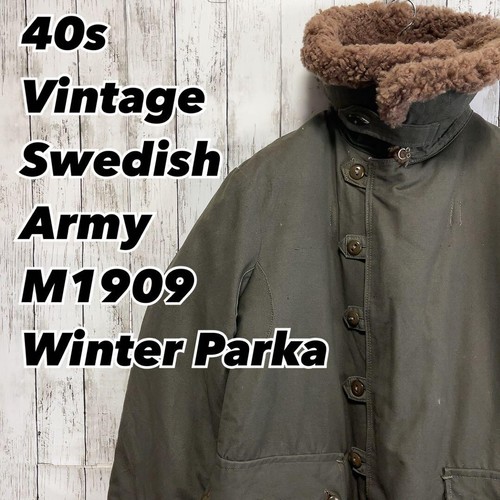 Men's Swedish Army Military Coat M1909 40s Vintage Sheepskin Gray Khaki ...