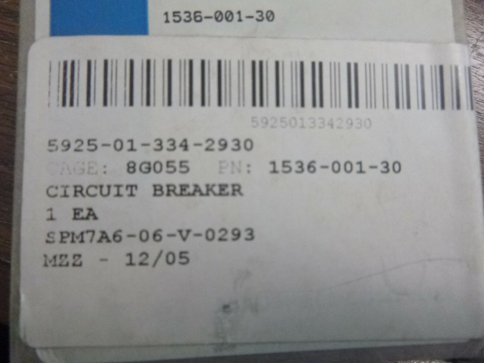 EATON 1536-001-30 AIRCRAFT CIRCUIT BREAKER 30A PUSH-PULL 5925-01-334 ...