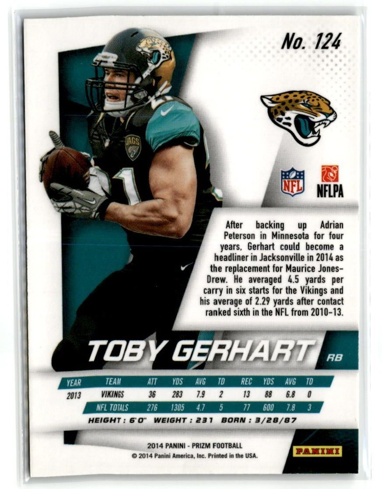 2014 Panini Prizm FOOTBALL #124 Toby Gerhart Jacksonville Jaguars | eBay