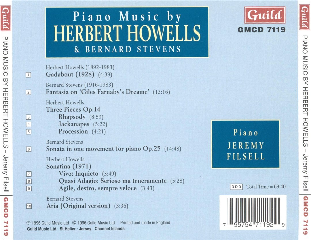 JEREMY FILSELL PIANO MUSIC BY HERBERT HOWELLS & BERNARD STEVENS NEW CD ...